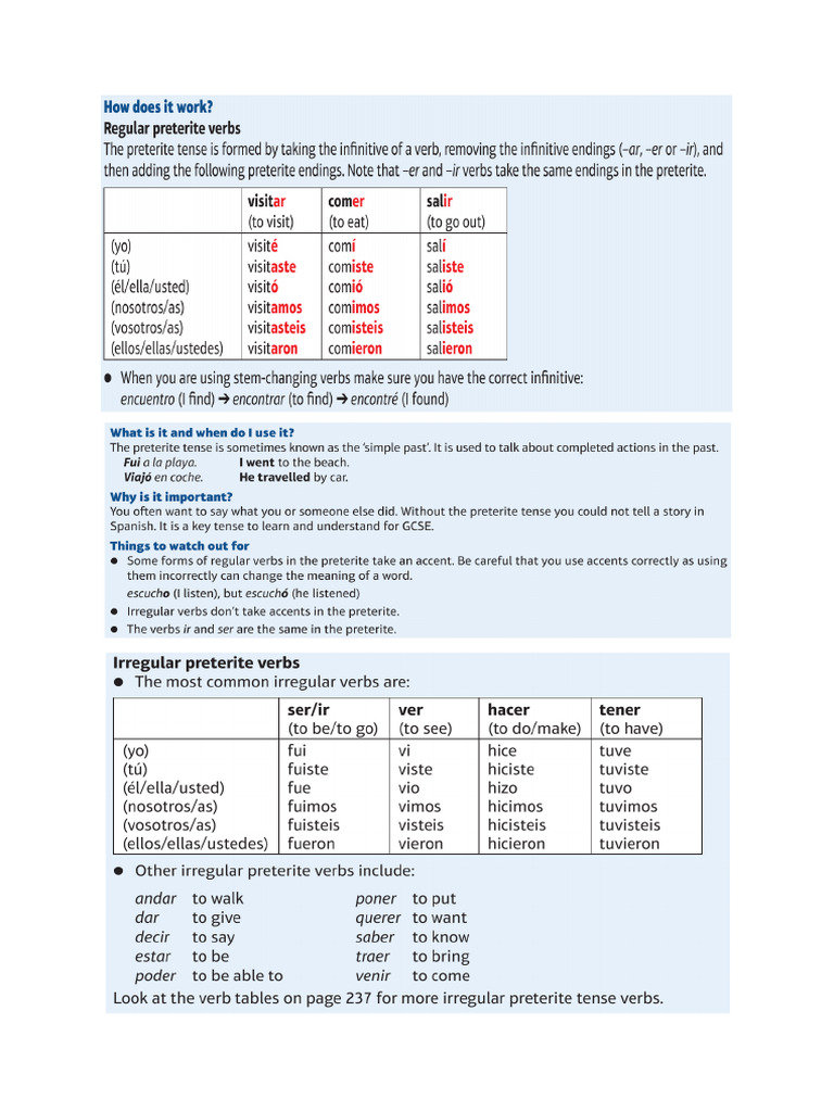 Preterite Student Handout | PDF