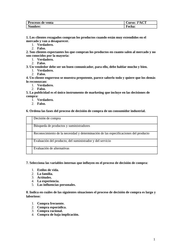 Examen Tema 2 Act Sin Respuestas | PDF | Los consumidores | Comportamiento