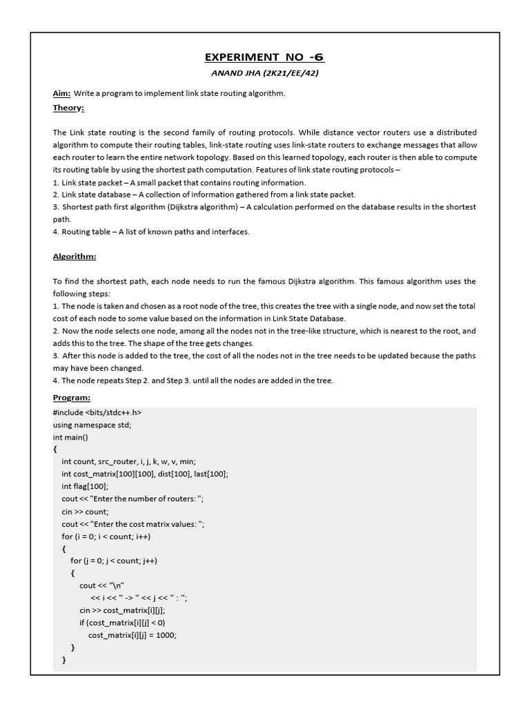 Exp 6 | PDF | Routing | Data Transmission