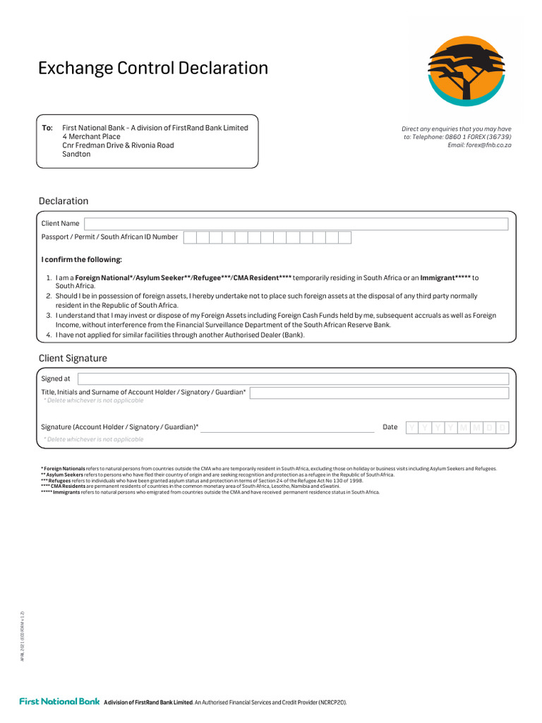 Exchange Control Declaration Form | PDF | Asylum Seeker | Right Of Asylum