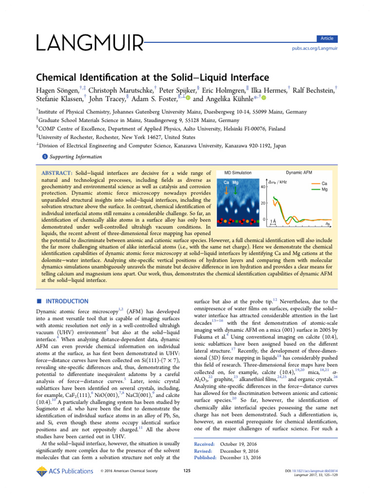 Chemical Identification at Solid-Liquid Interfaces | PDF | Atomic Force ...