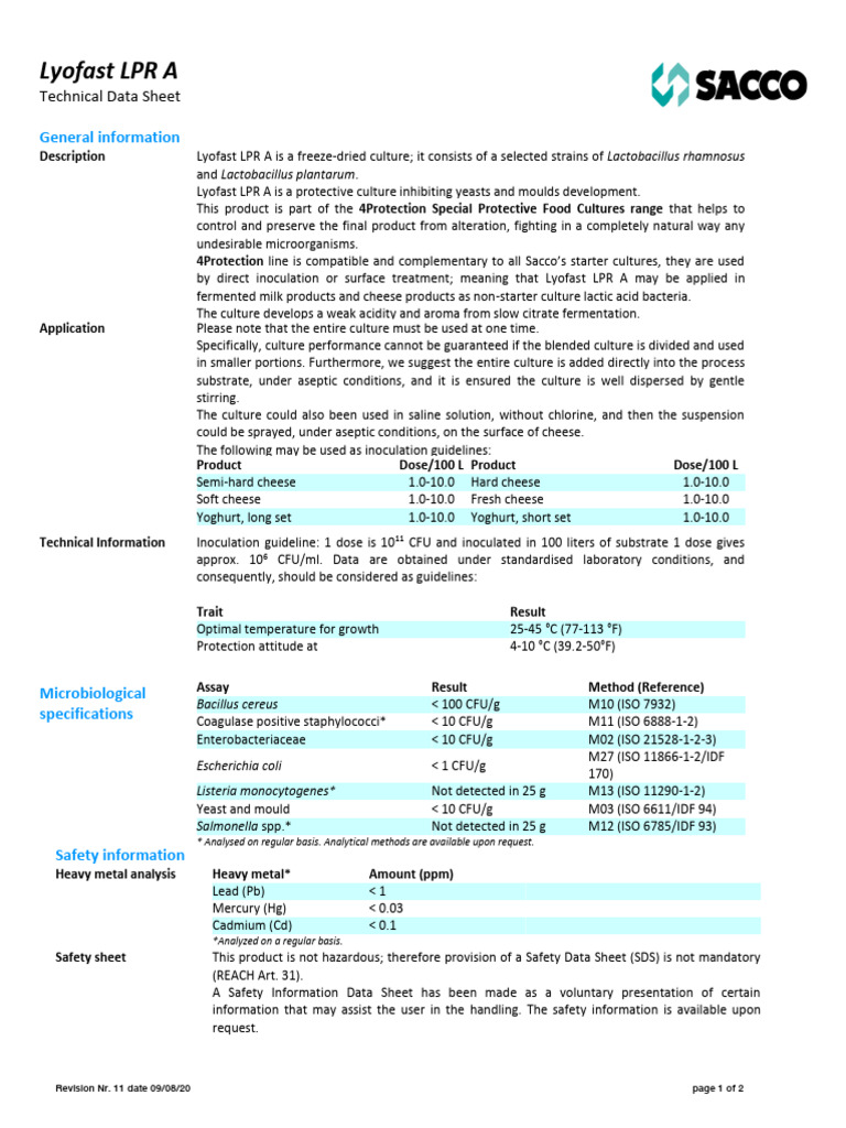 TDS LPR A - dairy free | PDF | Yogurt | Cheese