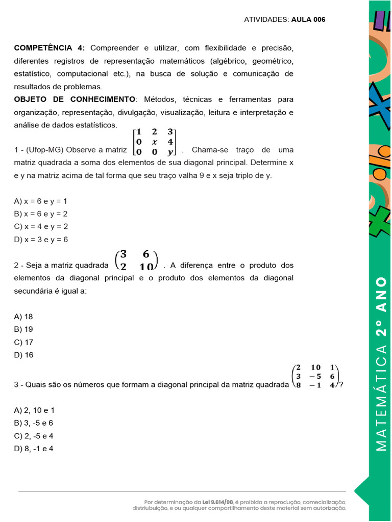 006 - Matriz Transposta, Simétrica e Igualdade | PDF