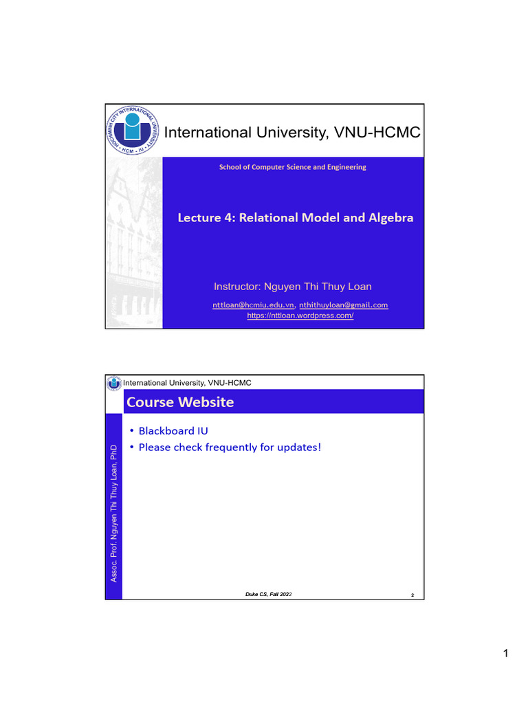 Lecture 4 Relational Model and Algebra | PDF | Relational Database | Relational Model