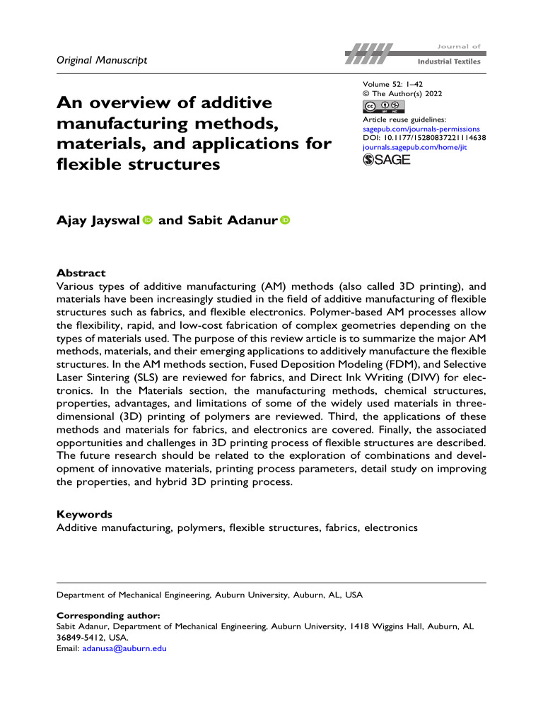 An Overview of Additive Manufacturing Methods Mate | PDF | Polyethylene ...