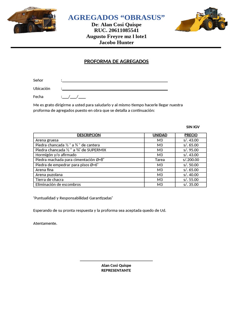 Proforma de Agregados para Construcción | PDF | Material compuesto ...