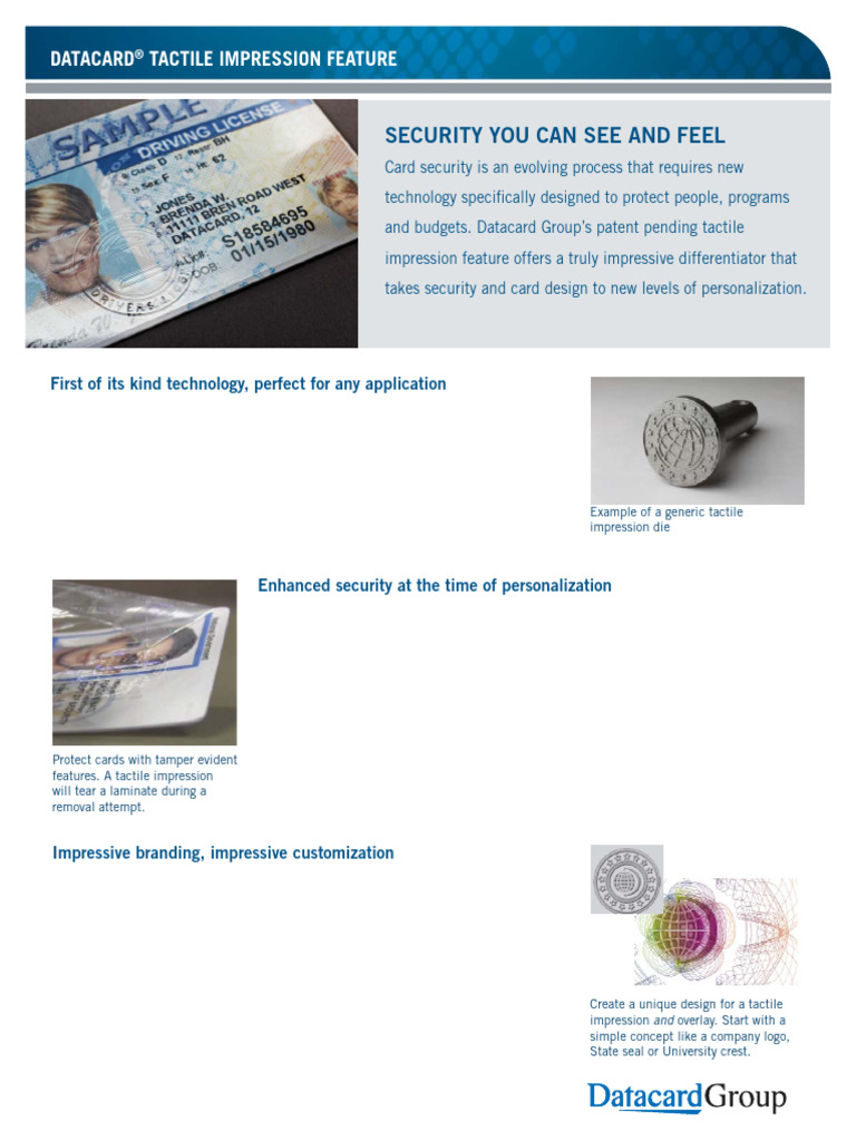 Datacard Tactile Datasheet | PDF | Printer (Computing) | Lamination