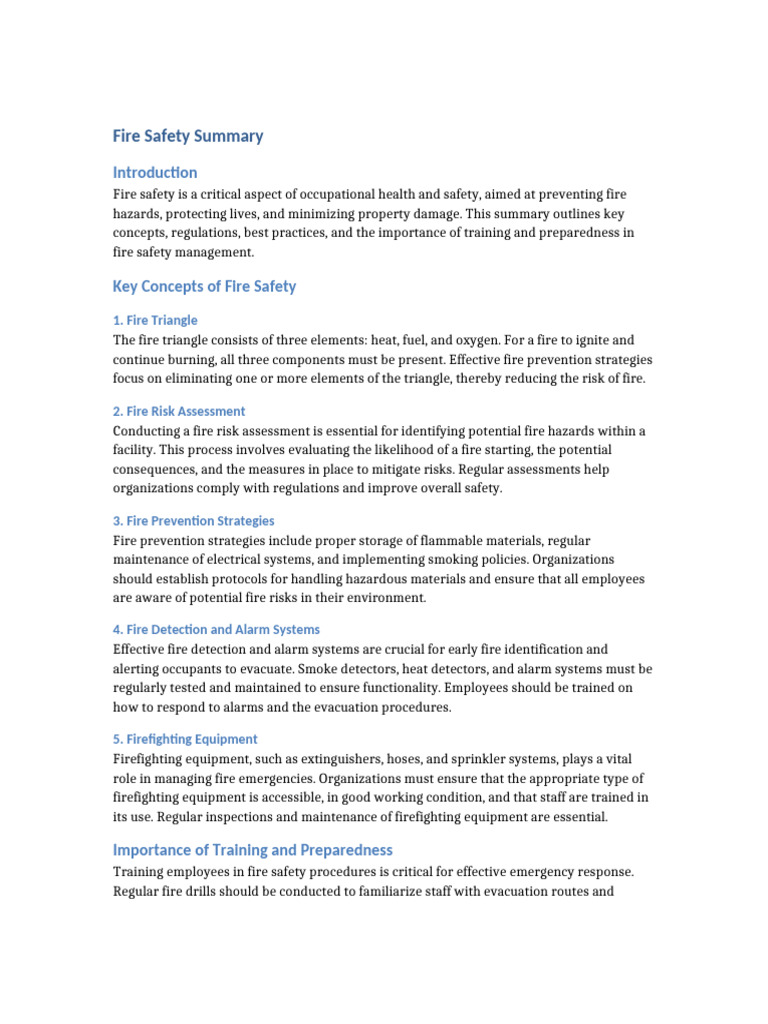 Fire Safety Summary | PDF | Fire Safety | Fires