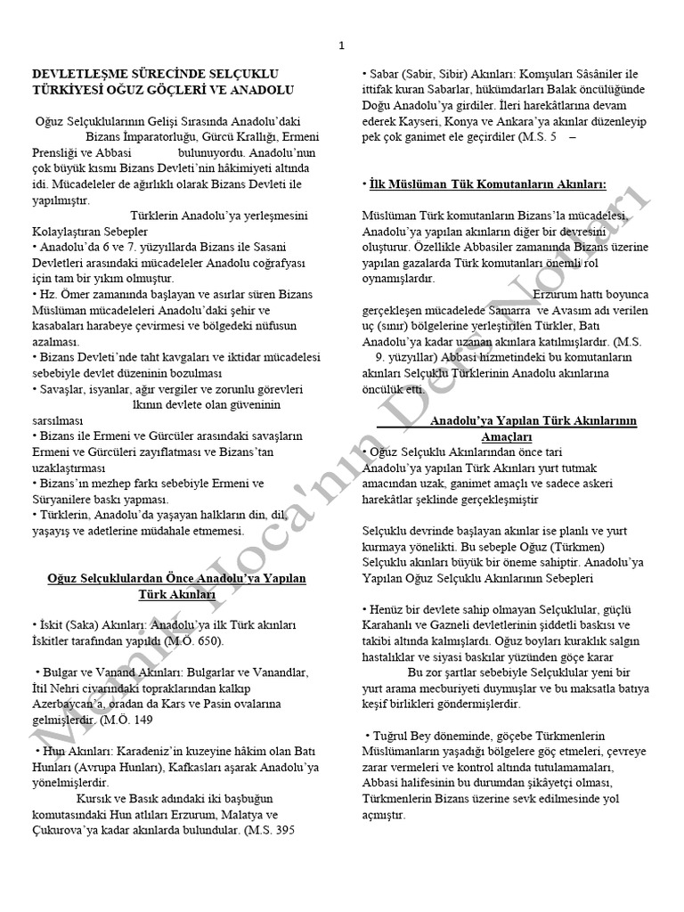 10.sınıf Tarih Dersi Özeti 2024 (Birinci Sınava Kadar) | PDF