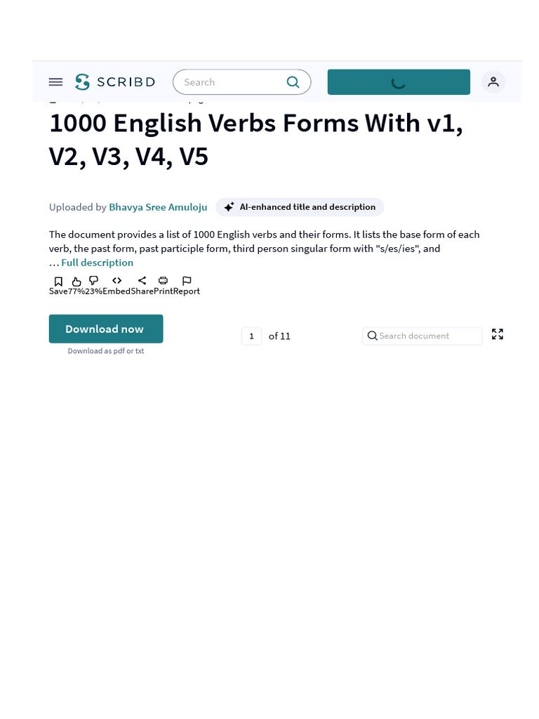 1000 English Verbs: V1, V2, V3 Forms | PDF