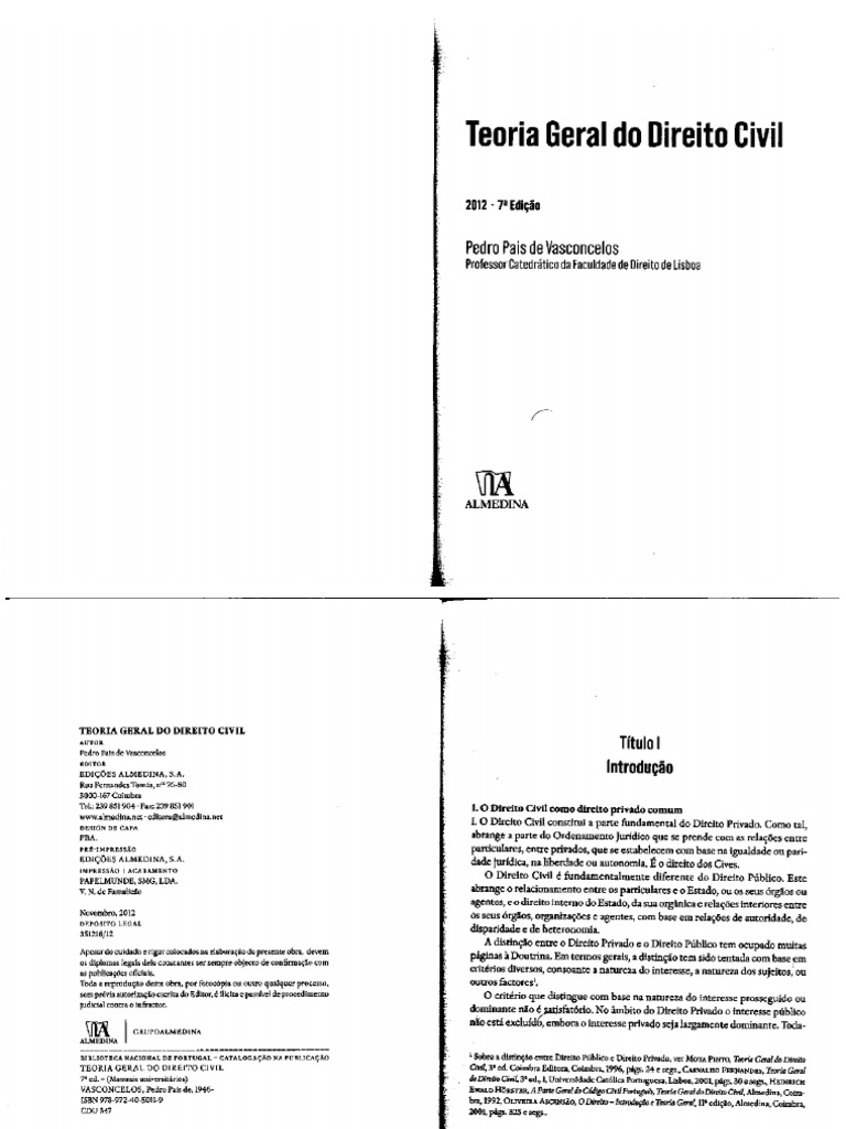 Livro Teoria Geral Do Direito Civil de Pedro Pais Vasconcelos 3 (1) - Ultimo | PDF