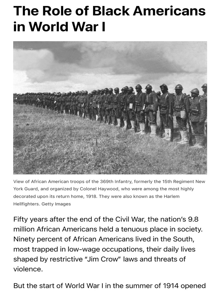 The Role of Black Americans in World War I | PDF | Southern United ...