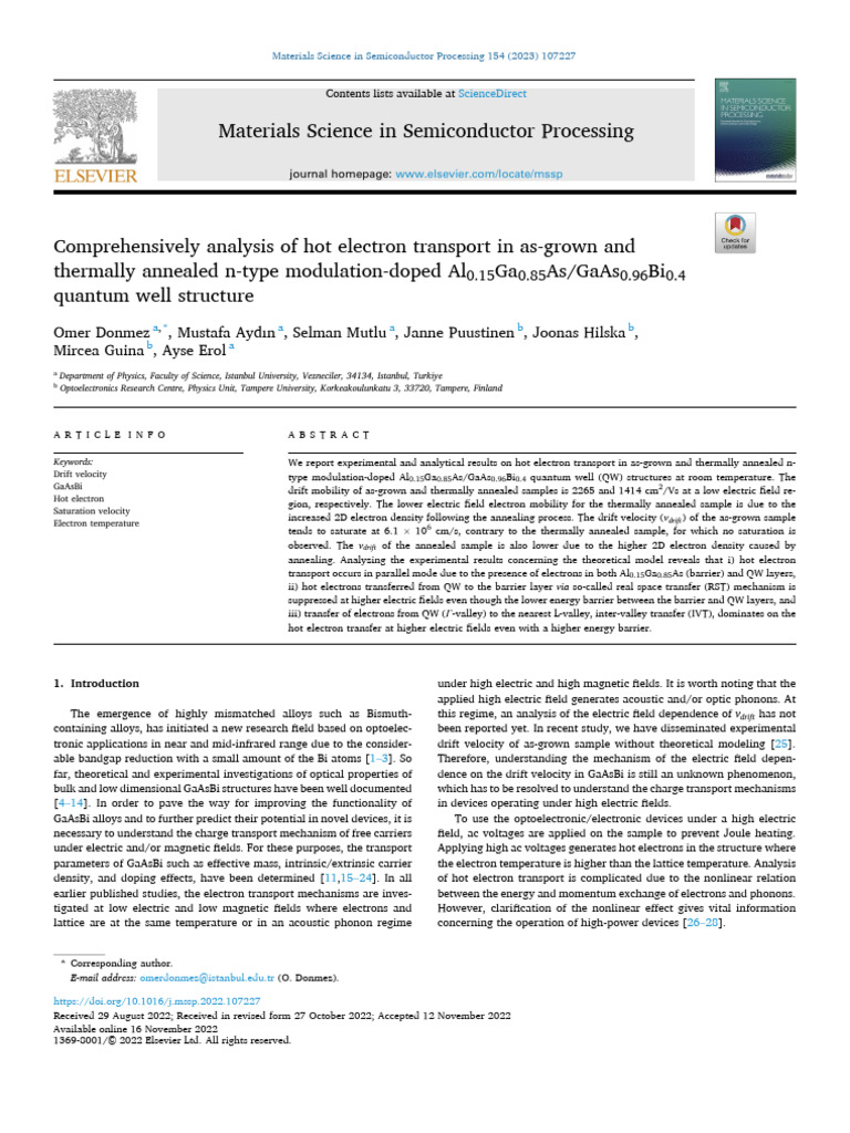 Materials Science in Semiconductor Processing | PDF | Electron | Electrical Resistivity And ...