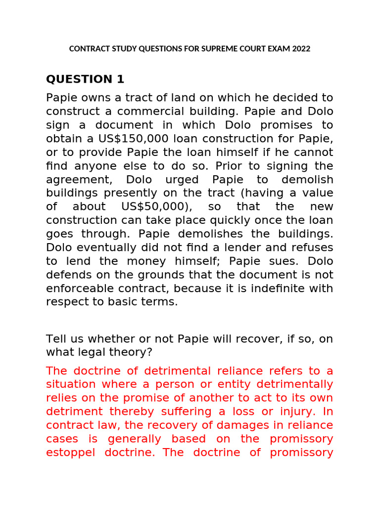 Contract Study Questions For Supreme Court Exam 2022 | PDF | Business ...