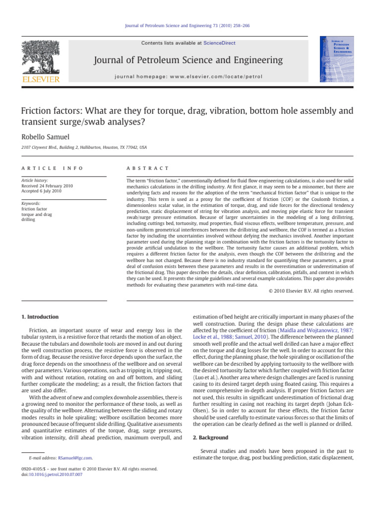 Drilling Friction Factors Explained | PDF | Friction | Force