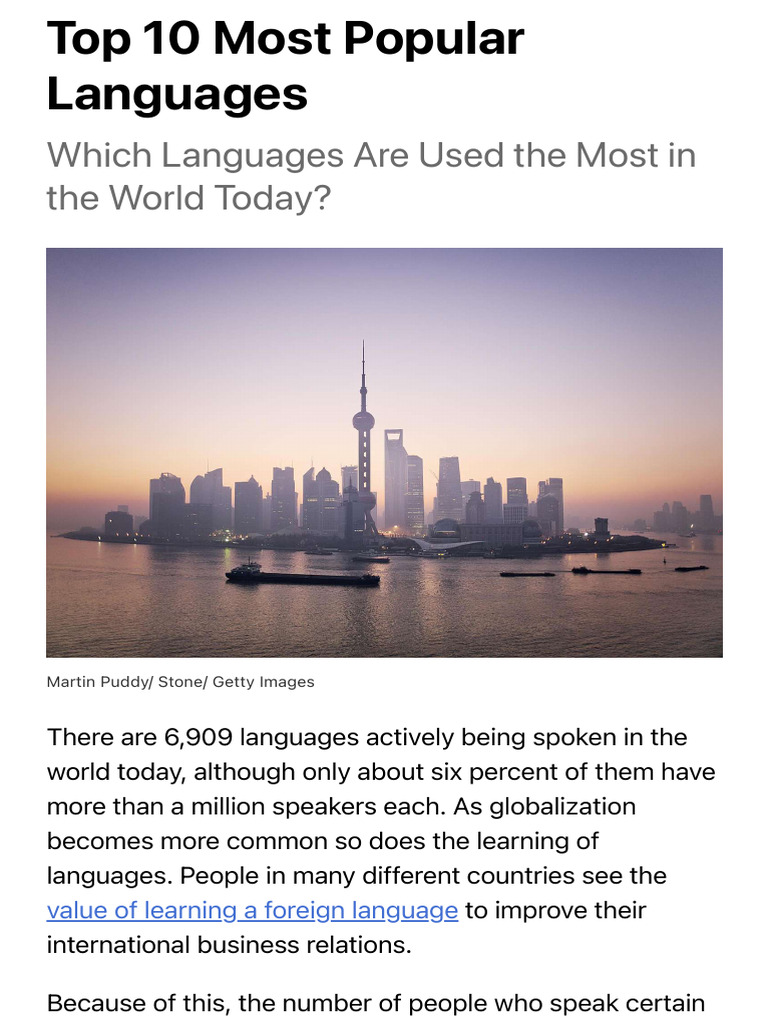 Top 10 Most Spoken Languages Today | PDF | Mandarin Chinese | Spanish ...