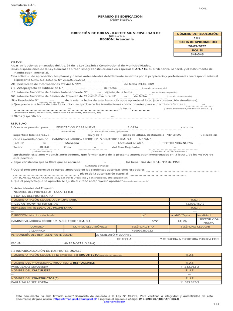 Permiso Edificacion 103. | PDF