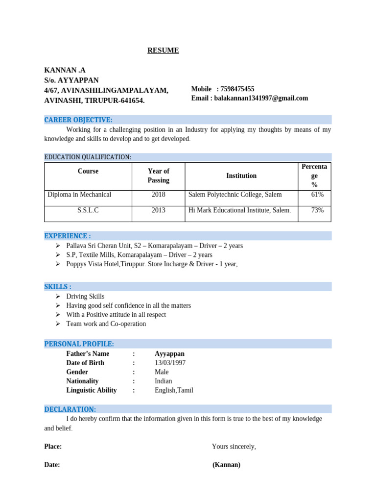 Kannan RESUME | PDF