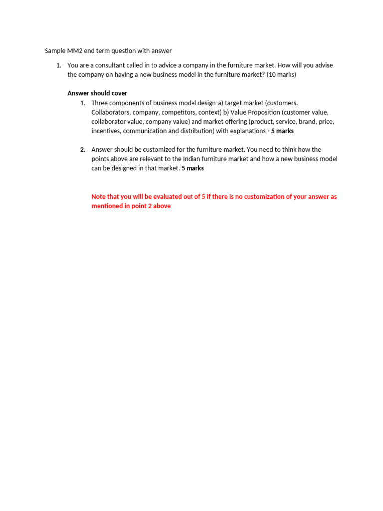 Sample MM2 End Term Question With Answer | PDF | Business