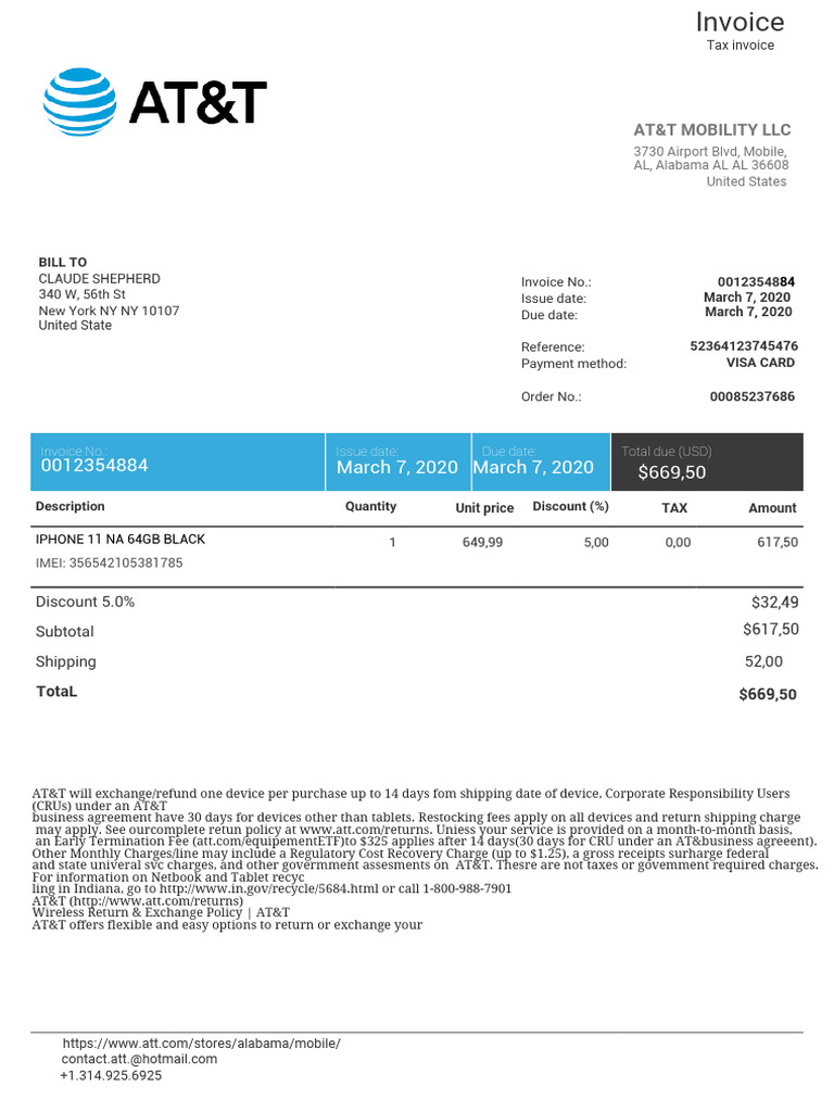 Iphone 11 | PDF | At&T | Invoice