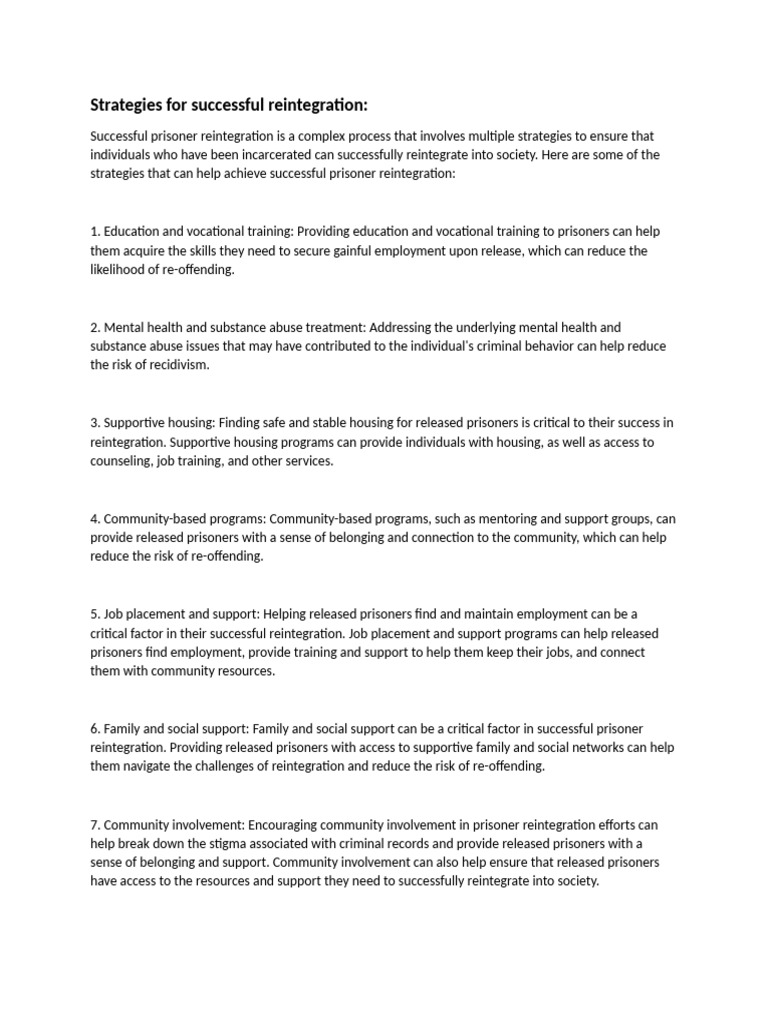 Effective Strategies for Prisoner Reintegration | PDF | Recidivism ...