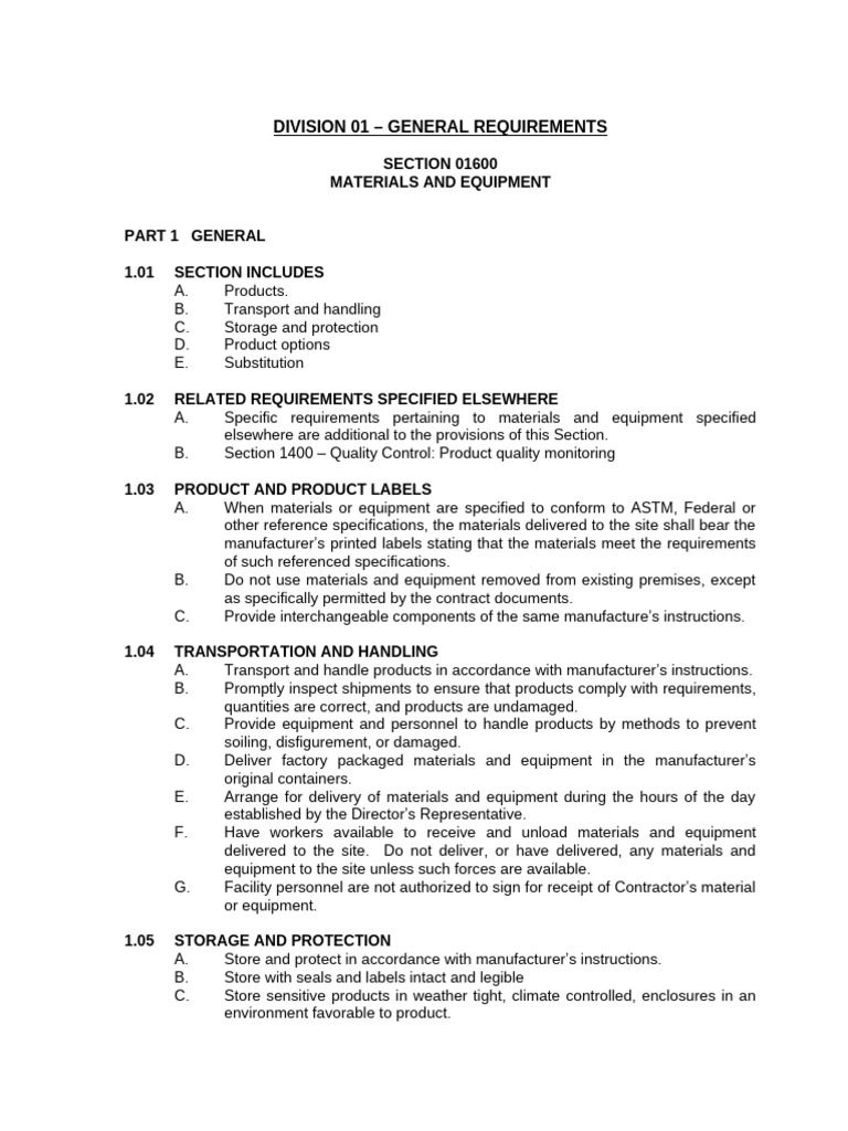 Materials and Equipment | PDF | Specification (Technical Standard)