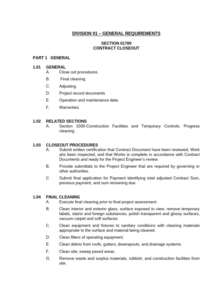 Contract Close Out | PDF | Specification (Technical Standard)