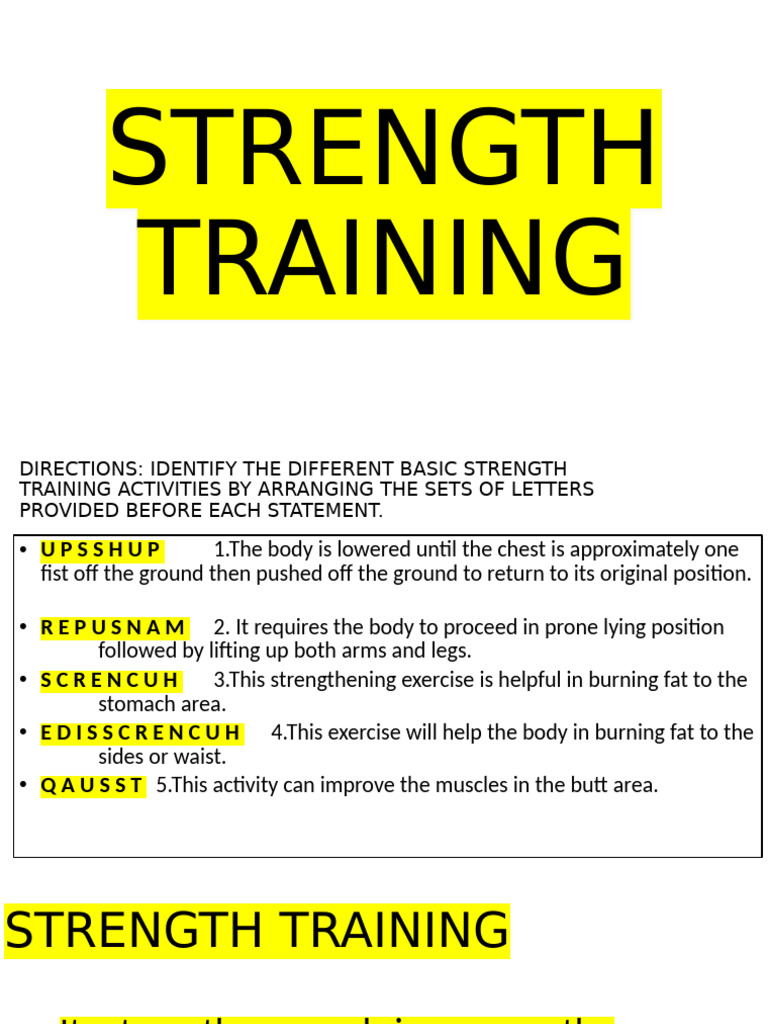Pe10 Strength Training Lesson 1 To 4 Lecture | PDF | Fat | Strength ...
