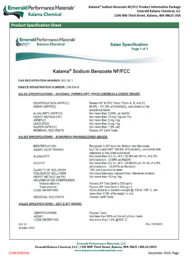 Kalama® Sodium Benzoate Product Info | PDF