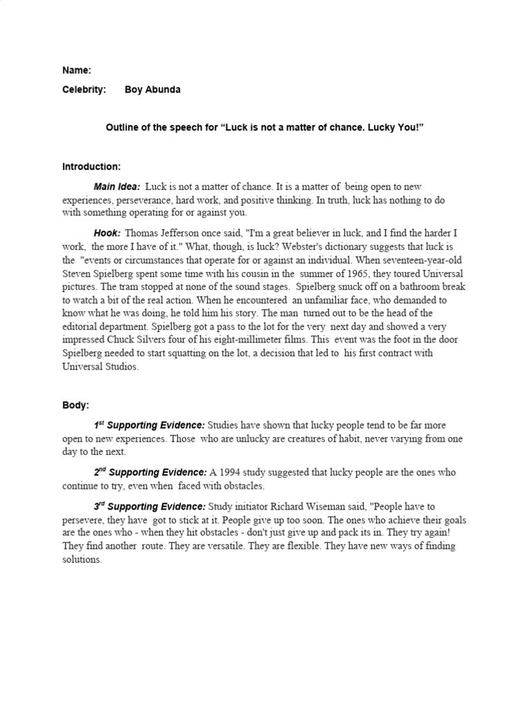 Activity 1 - Principles of Speech Writing | PDF | Luck
