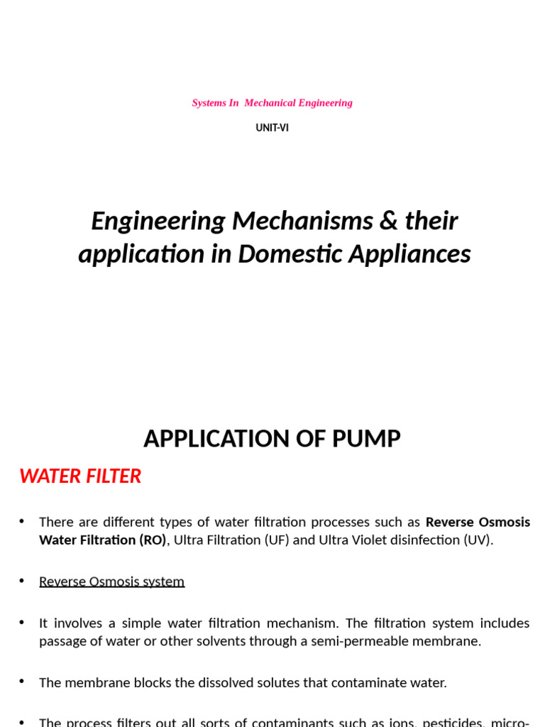 Unit 6 - SME - Engg. Mechanisms | PDF | Water Purification | Refrigerator