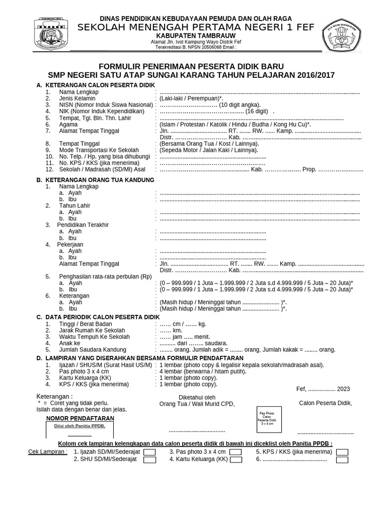 Contoh Formulir PSB SMP 2024 | PDF | Griya & Taman