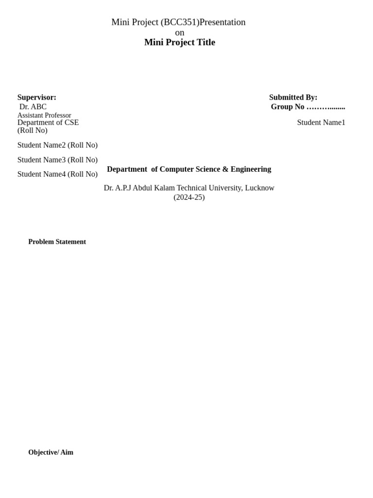 Mini Project (BCC351) Presentation On | PDF