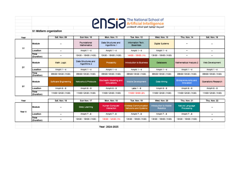 ENSIA Exam Time Table 2024-2025 - Midterm S1 Planning-1 | PDF | Computing | Computer Science