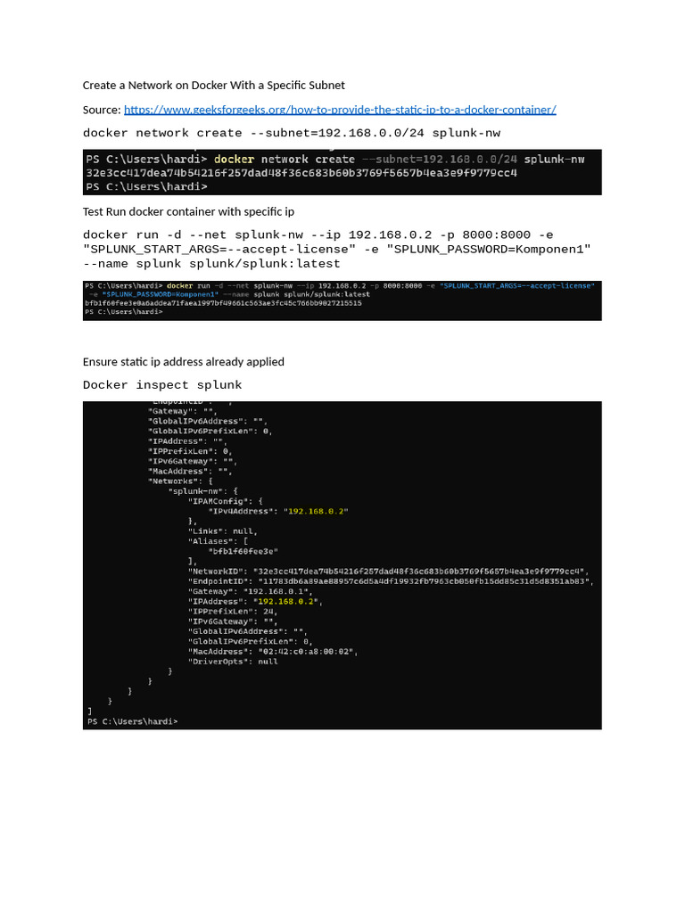 Docker Network Creation with Subnet | PDF