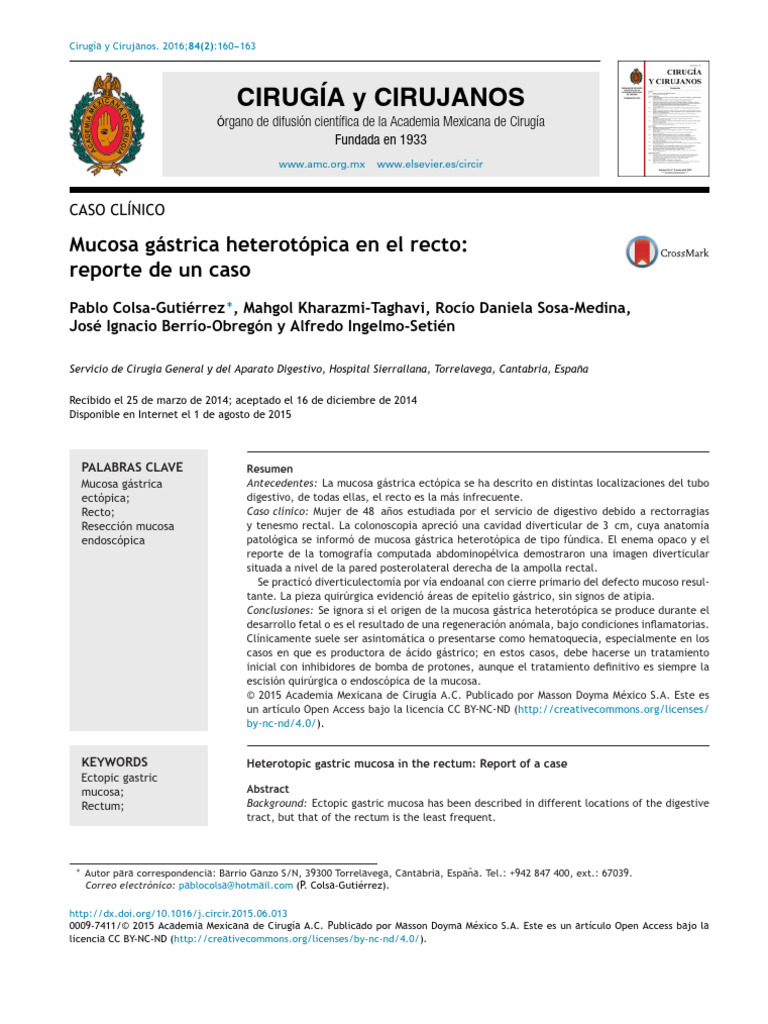 Mucosa gástrica heterotópica en el recto | PDF | Estómago | Sistema ...