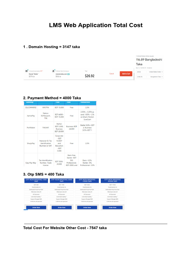LMS Web Application Total Cost | PDF | Business | Computers