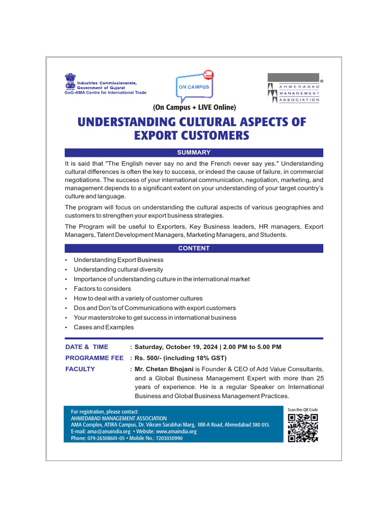 Understanding Cultural Aspects of Export Customers - October 19, 2024 | PDF