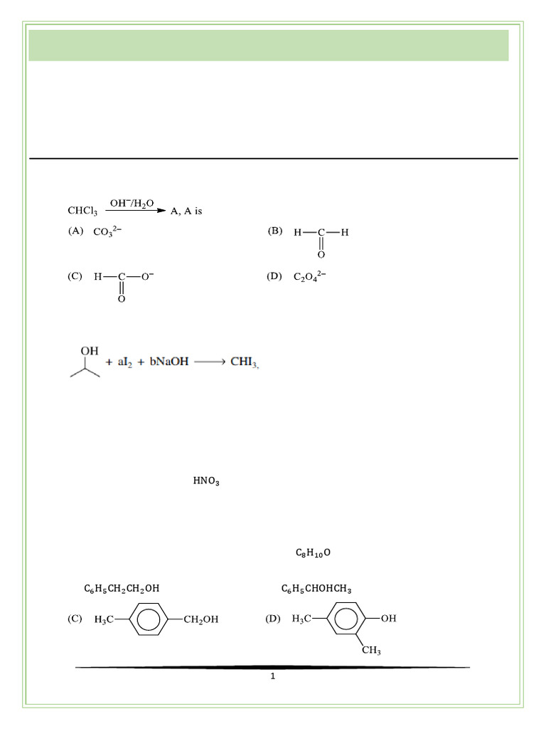 C25 CHEMISTRY Practice Sheet - Alkyl and Aryl Halides | PDF | Chemical ...