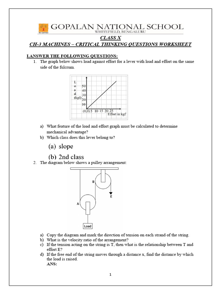 Machines Worksheet: Mechanical Advantage | PDF | Lever | Mechanical ...