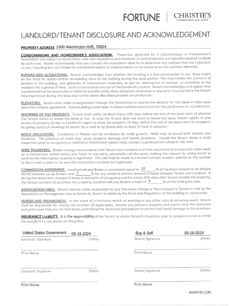 Landlordtenant Disclosure and Acknowledgement 1 | PDF