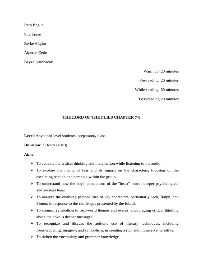 Lord of The Flies Lesson Plan | PDF | Narrative