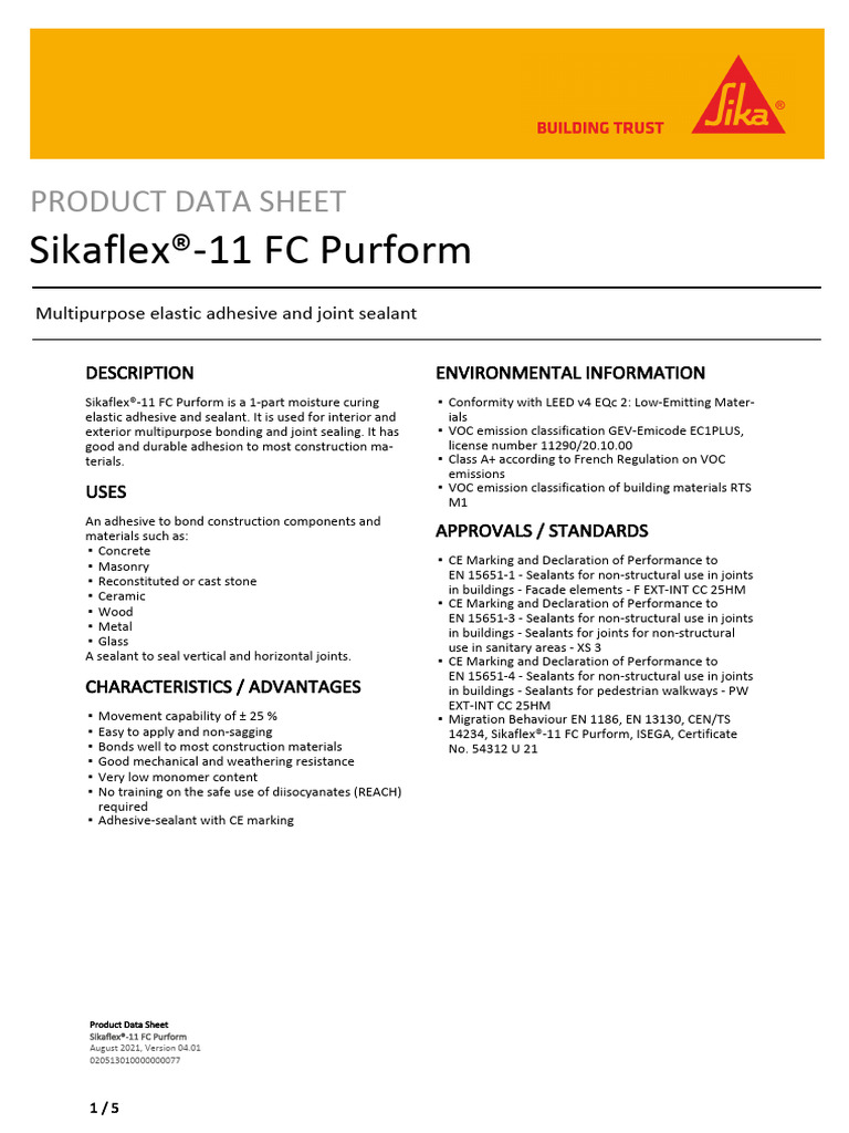 Sikaflex 11 FC Purform | PDF | Paint | Adhesive Sikaflex 11 FC Purform | PDF | Paint | Adhesive