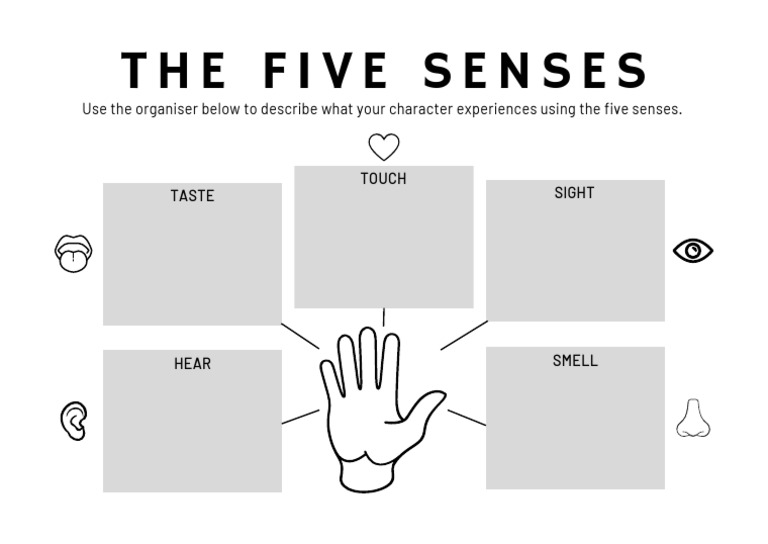The Five Senses Creative Writing Graphic Organiser in Greyscale Simple ...