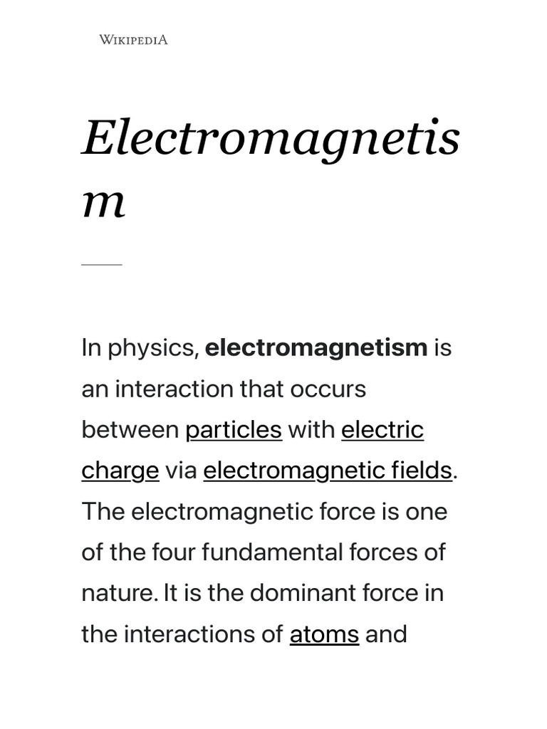 Electromagnetism - Wikipedia | PDF | Electromagnetism | Fundamental ...