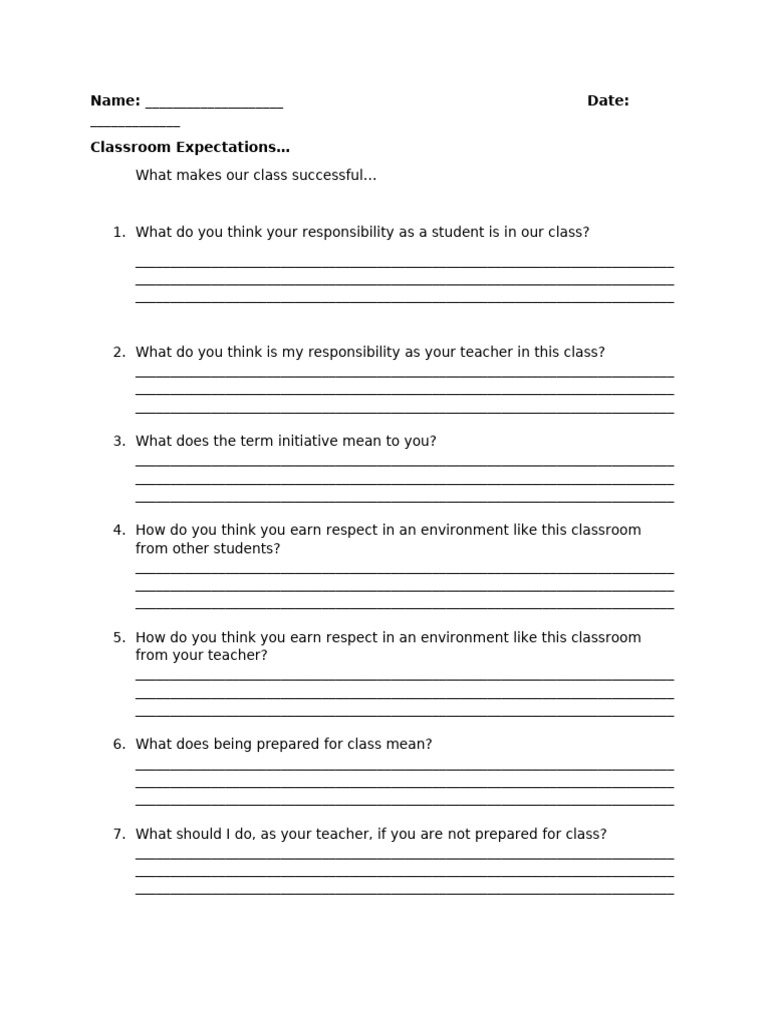 Classroom Expectations WKST | PDF | Teaching | Behavior Modification