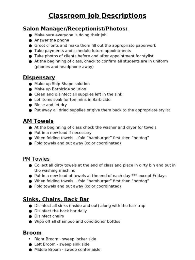 Class Job Descriptions | PDF | Washing Machine