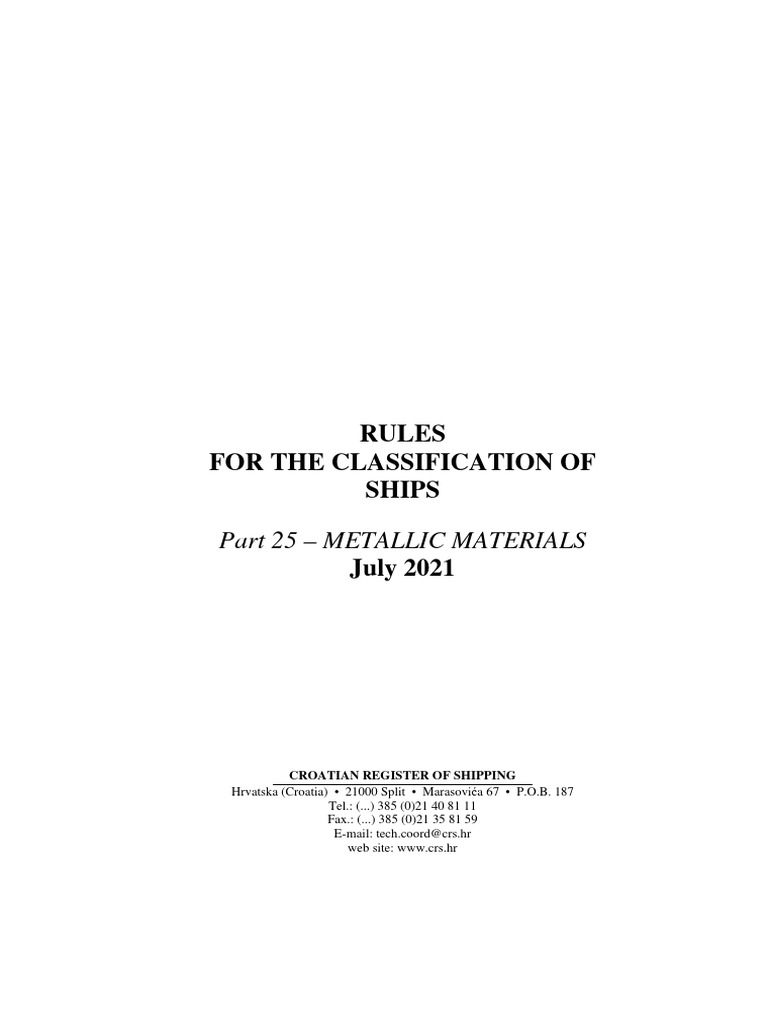 Rules For The Classification of Ships, Pt. 25, Metallic Materials, 07 - 2021 | PDF | Deformation ...