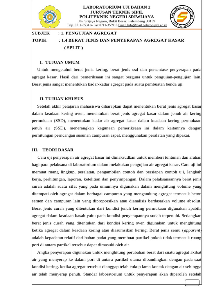 Uji Berat Jenis dan Penyerapan Agregat | PDF