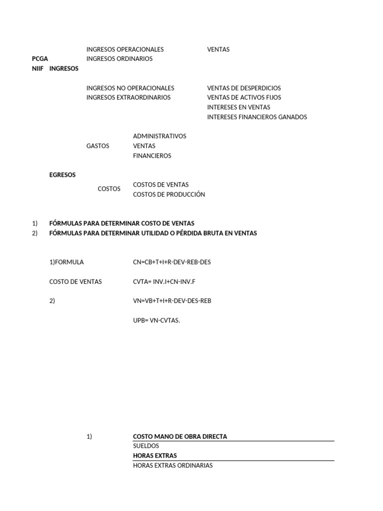 PCGA NIIF Ingresos Egresos, Clasificación. | PDF | Economias